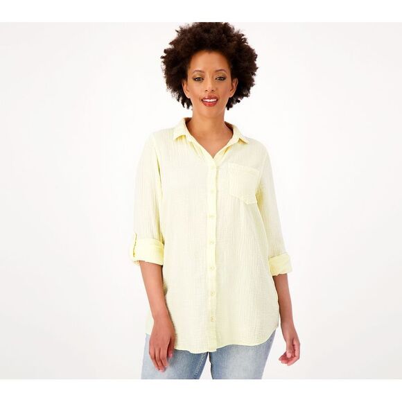 Side Stitch | Tops | Side Stitch Long Sleeve Curved Hem Button Down Top ...